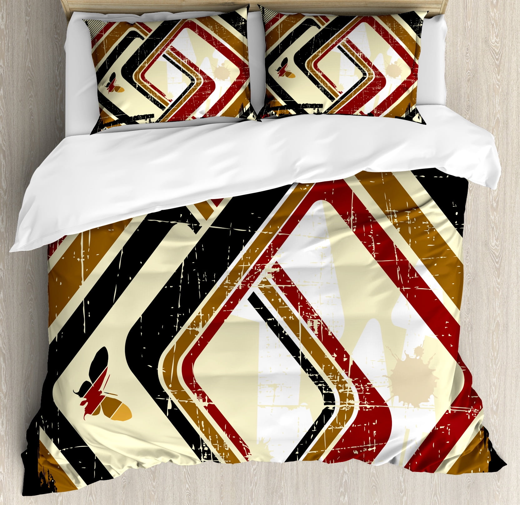 Abstract Duvet Cover Set, Trippy Forms in Grunge Effects Butterflies ...