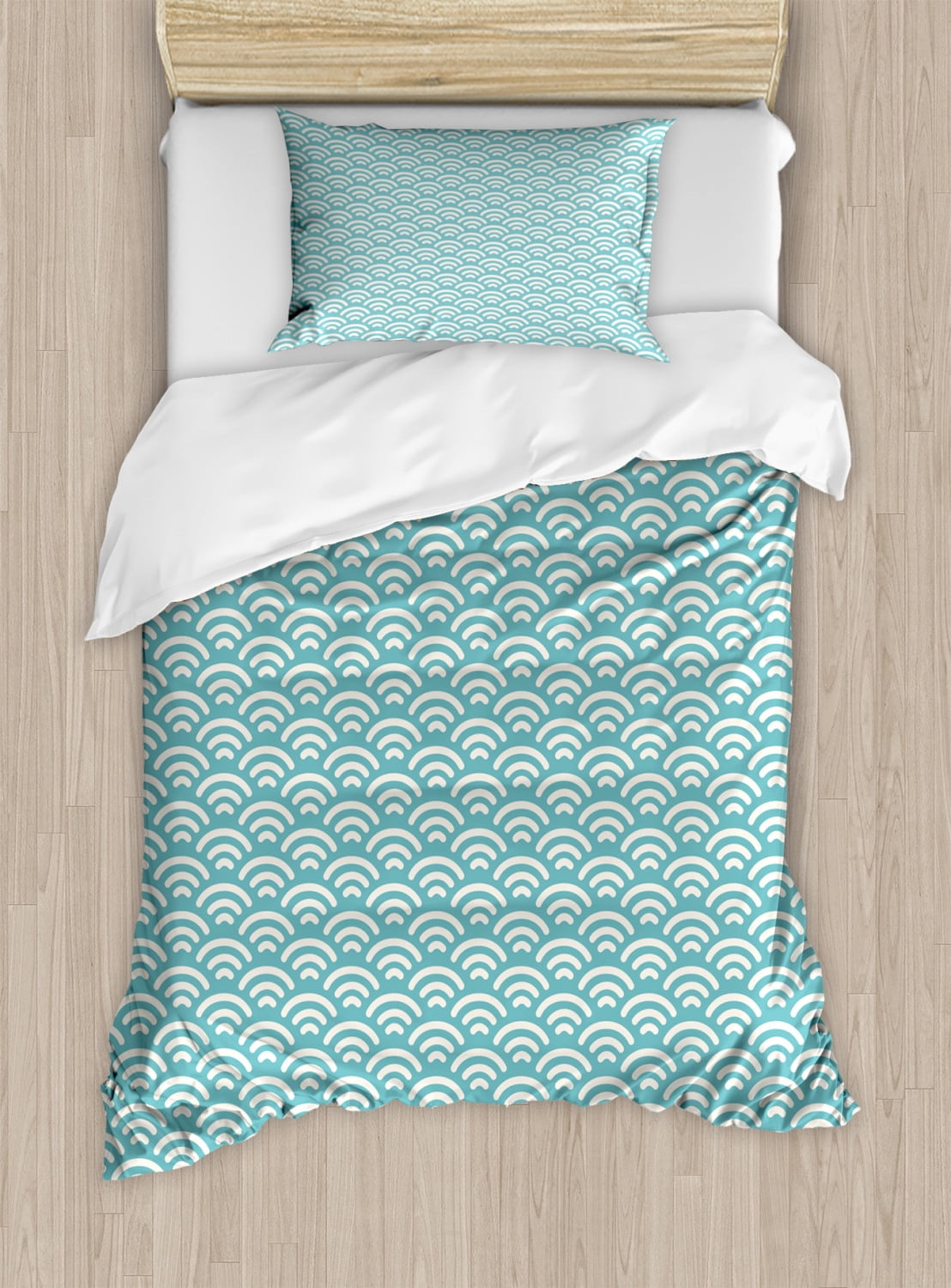 Abstract Duvet Cover Set, Curly Bold Water Fishing Theme Summer Season ...
