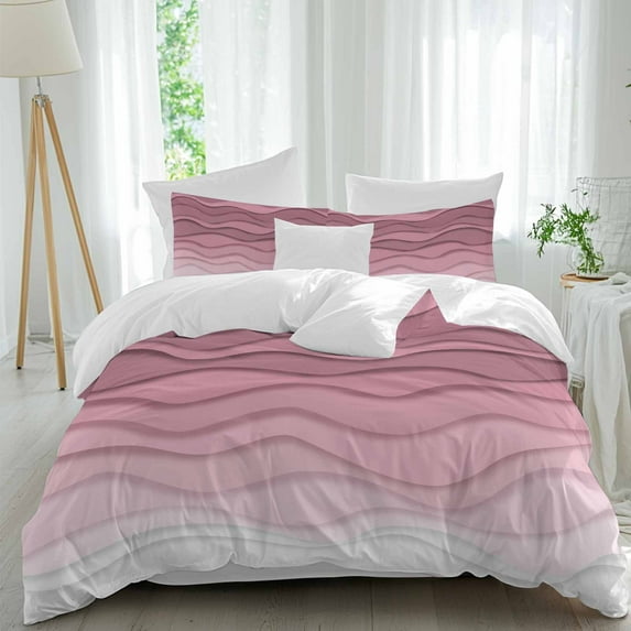 Abstract Duvet Cover Set Twin Size, Pink Gradient Ocean Waves Sandy ...