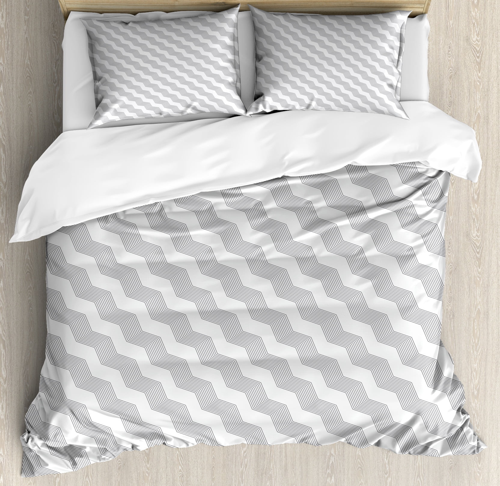 Abstract Duvet Cover Set, Zig Zag Stripes Geometric Minimalist Toned Contemporary Dimension ...