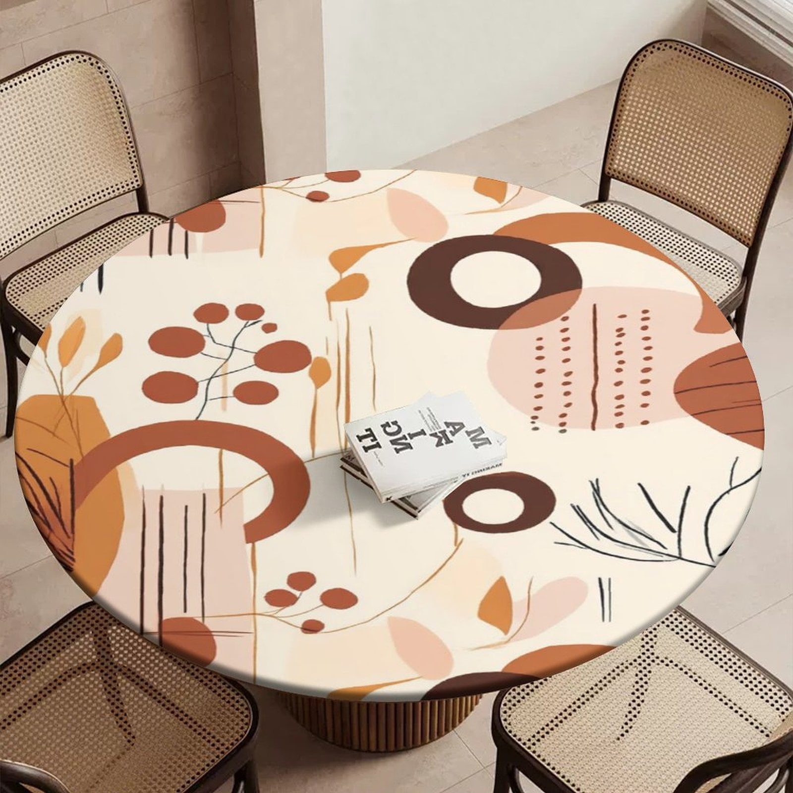 Abstract Earthy Autumn Pattern Round Table Cover Kitchen Printed ...