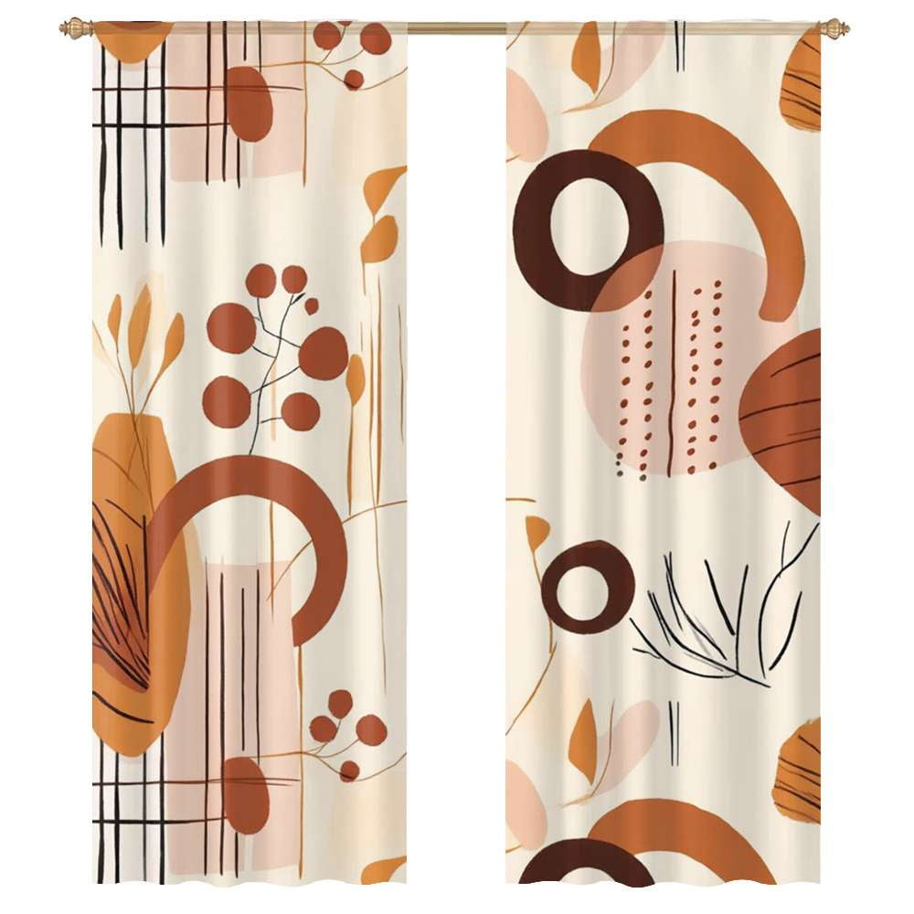 Abstract Earthy Autumn Pattern Sheer Voile Curtain Window Tulle ...