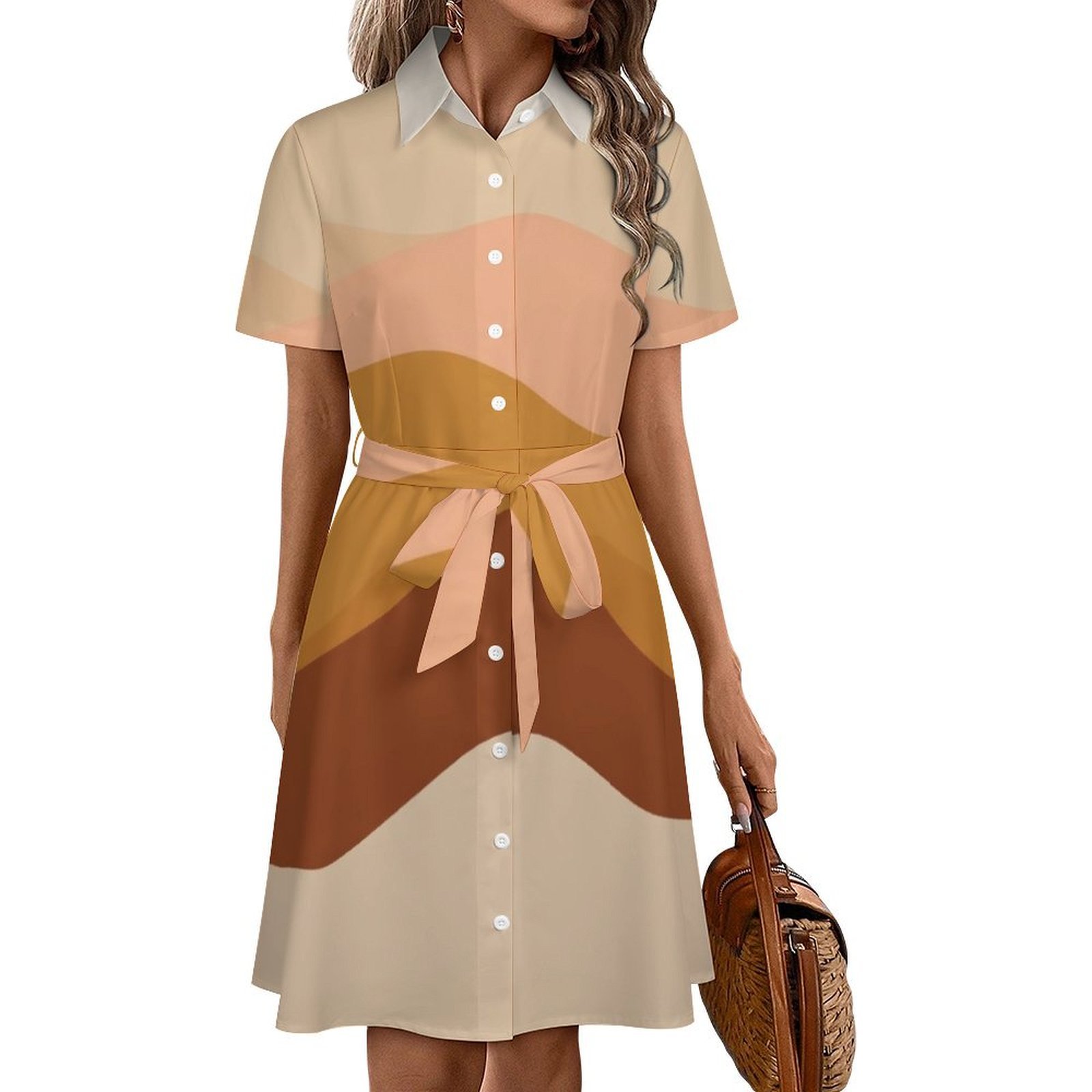 Abstract Earthy Tone Landscape Art Womens Shirt Dresses Women'S Short ...