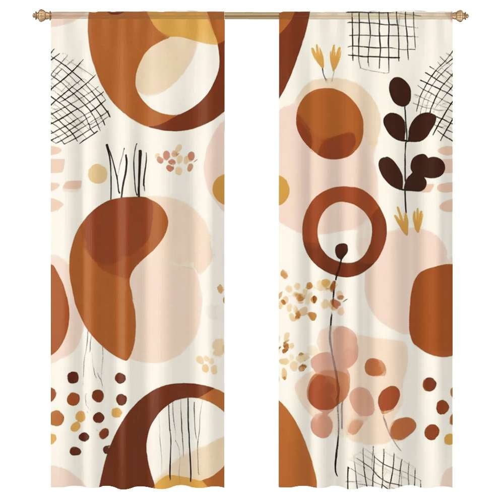 Abstract Earthy Tone Shapes Sheer Window Curtains for Living Room ...