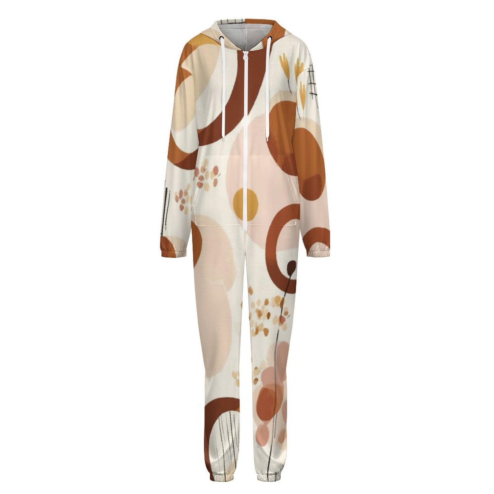 Abstract Earthy Tone Shapes Unisex Adult Onesie Pajamas with Pockets ...