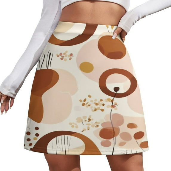 Abstract Earthy Tone Shapes Women's High Waist Skirt Stretchy Casual ...