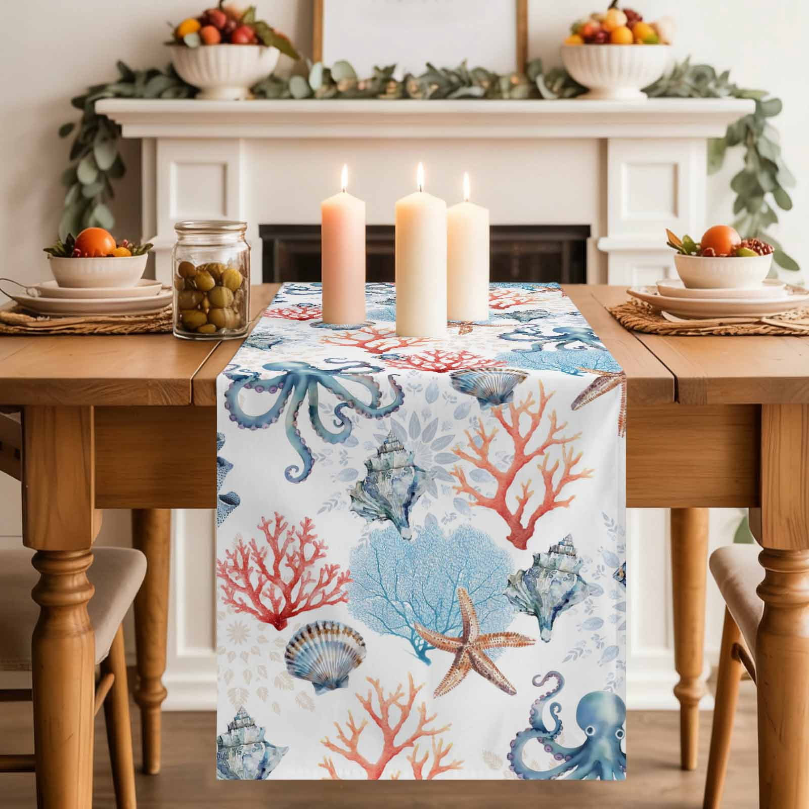 Abstract Eight-Paw Fish Corals Table Runner 70 Inches Long,Kitchen ...