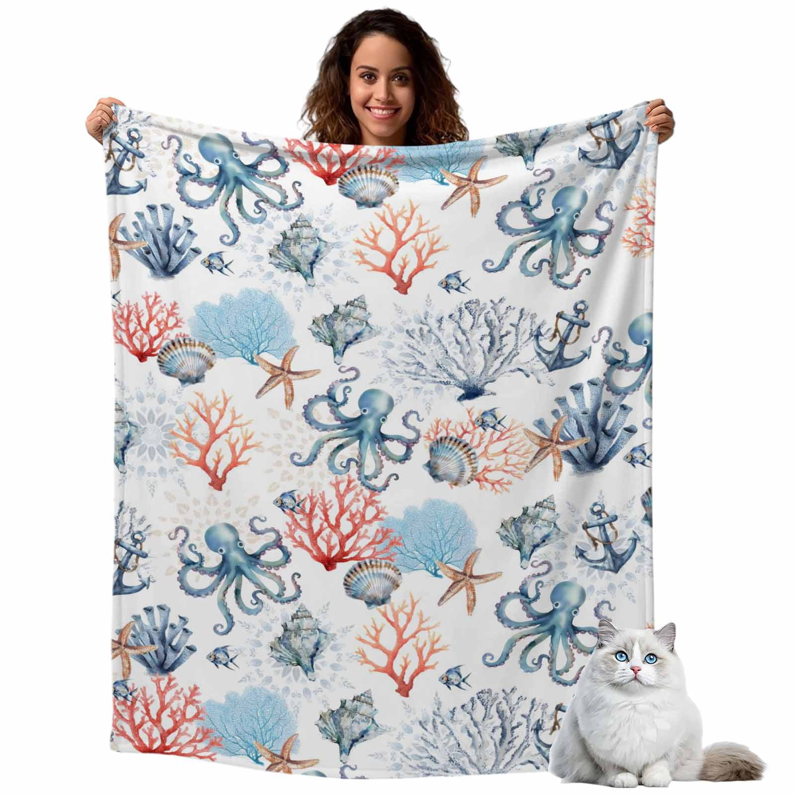 Abstract Eight-Paw Fish Corals Throw Blanket Flannel Fleece Throws ...