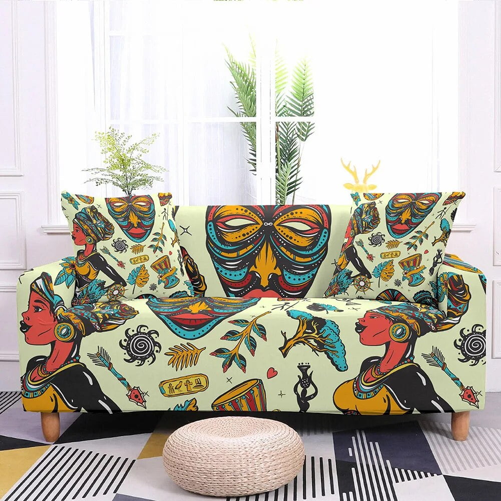 Abstract Elastic Sofa Covers for Living Room 3D Vintage Print Stretch ...