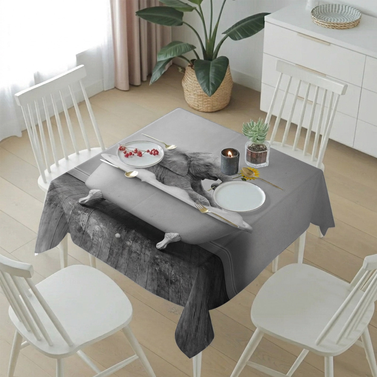 Abstract Elephant on Bathtub Table Cloth 54x54in, Waterproof Square ...