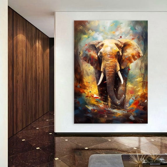 Abstract Elephant Canvas Wall Art Living Room, Animal Print, Colorful ...