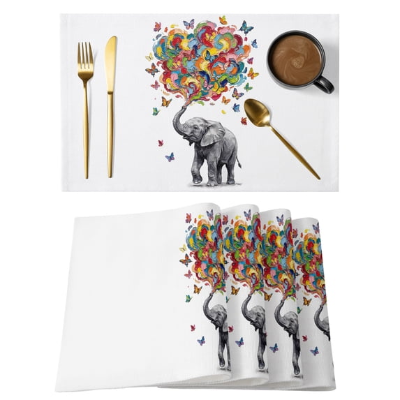 Abstract Elephant Cotton Linen Placemats Set of 4, Colored Cloud Paint ...