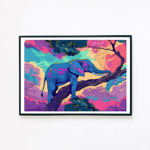 Abstract Elephant Tree Landscape Colourful Illustration A5 Wall Decor ...
