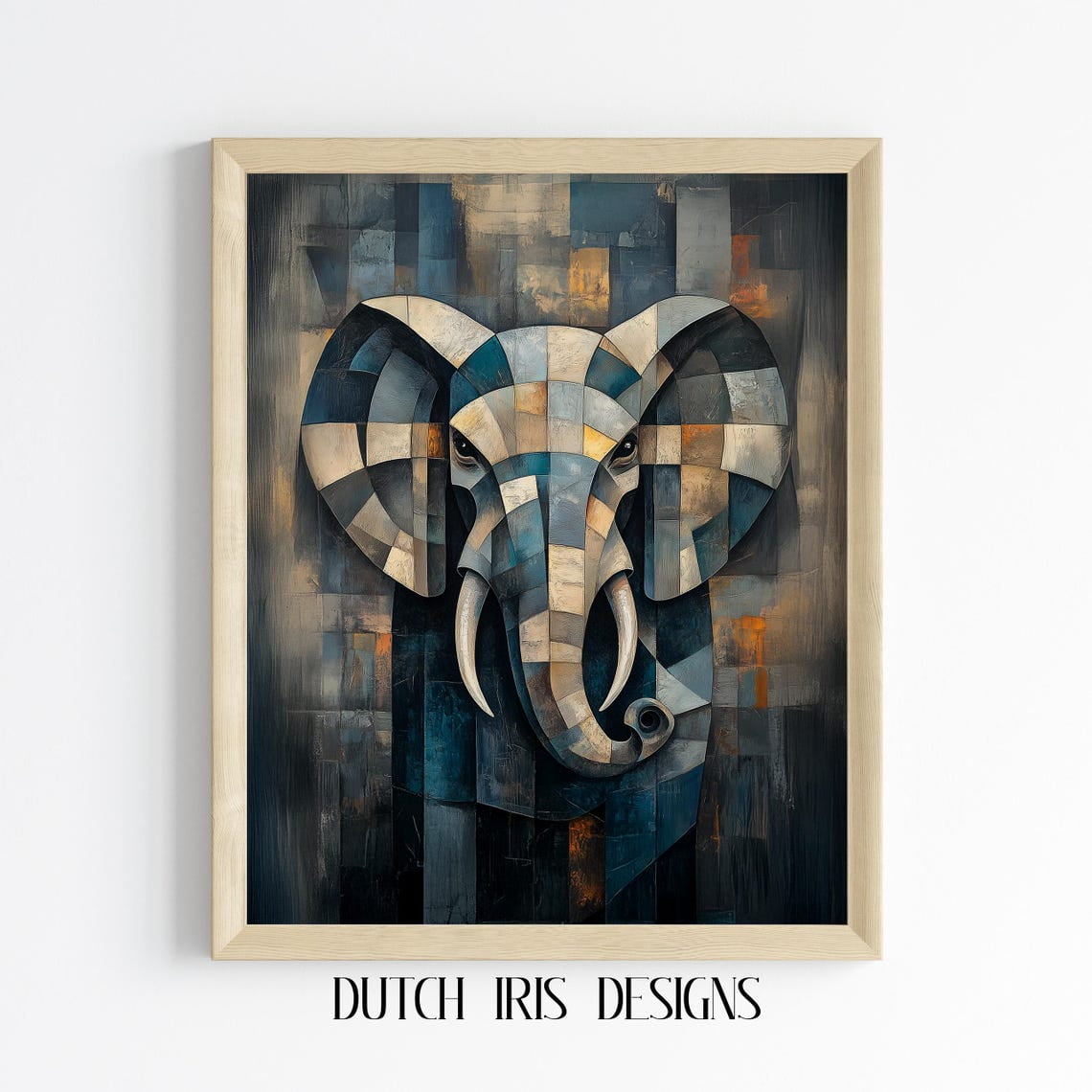 Abstract Elephant Wall Art, Cubist Style, Rustic Modern Decor, Elephant ...