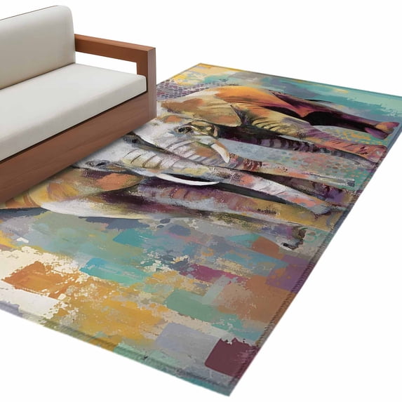 Abstract Elephants Area Rug 4x6 Washable Rug Non Slip Oil Painting ...