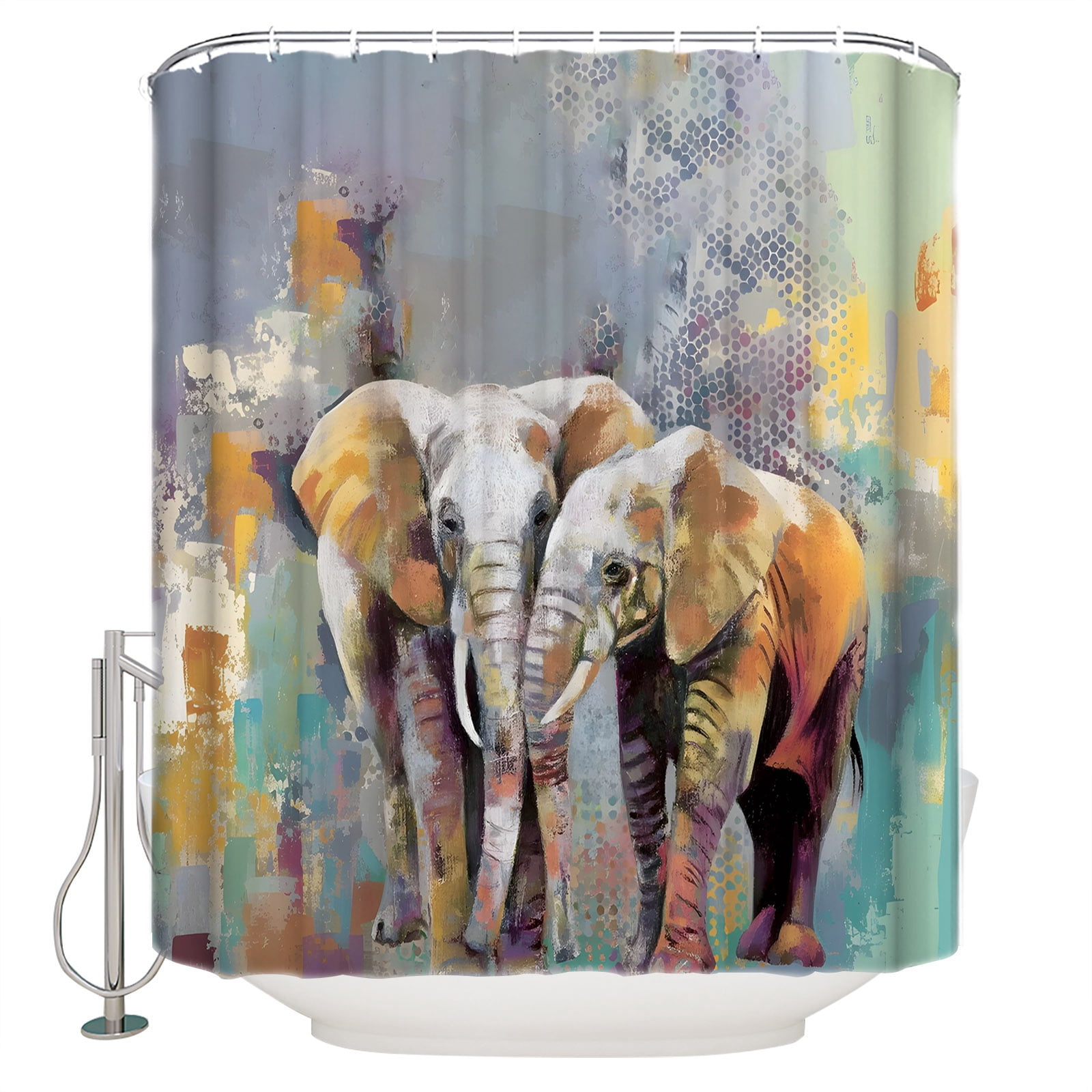Abstract Elephants Bathroom Shower Curtains with 12 Hooks Polyester ...
