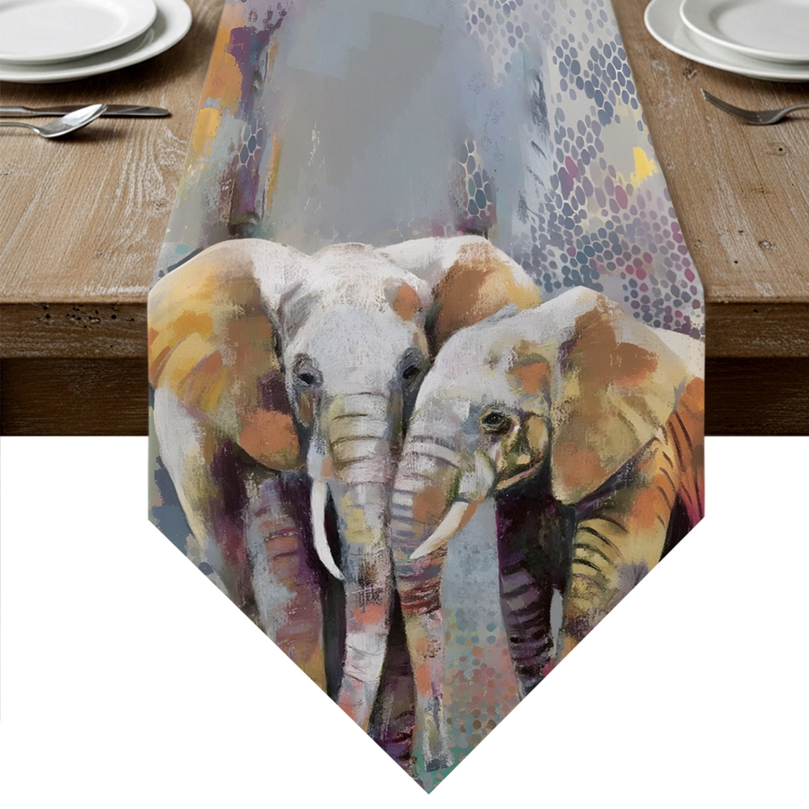 Abstract Elephants Table Runner Linen Burlap Table Runner 72 Inches ...