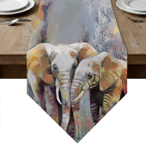 Abstract Elephants Table Runner Linen Burlap Table Runner 72 Inches ...