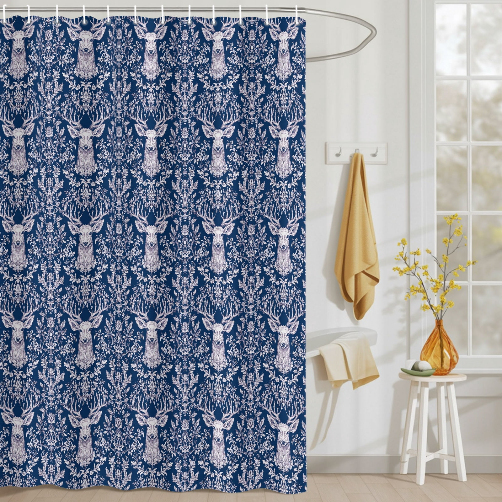 Abstract Elk Head Flower Leaves Shower Curtain Set, Waterproof Shower ...