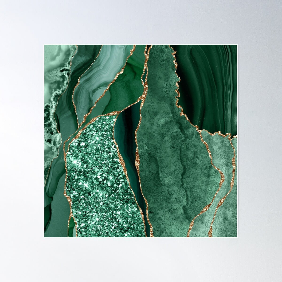 Abstract Emerald Green And Gold Glitter Modern Geode Agate Design Poster Wall Art, Modern Wall ...