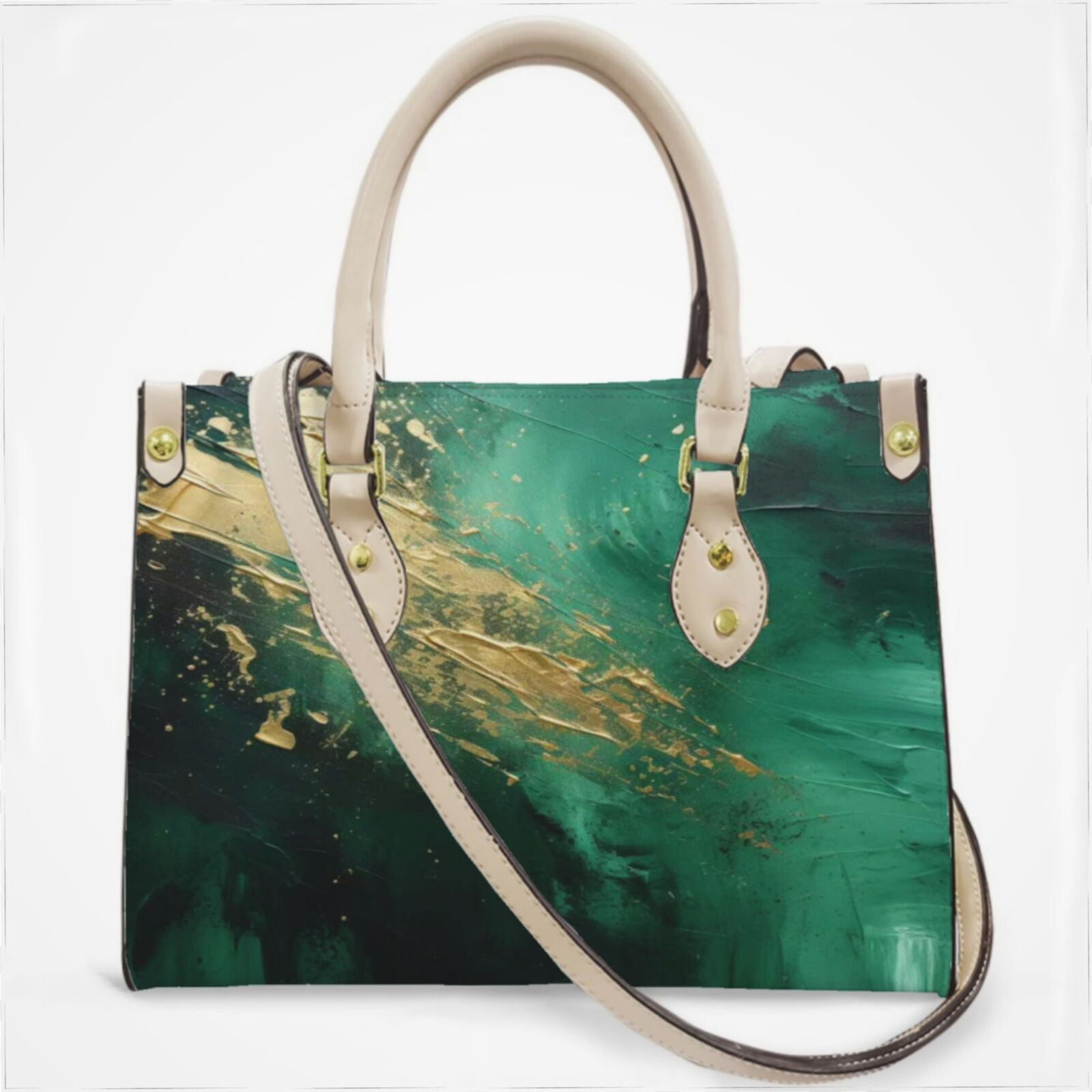 Abstract Emerald Green Gold Art Cross Body Bags For Women Small Leather ...