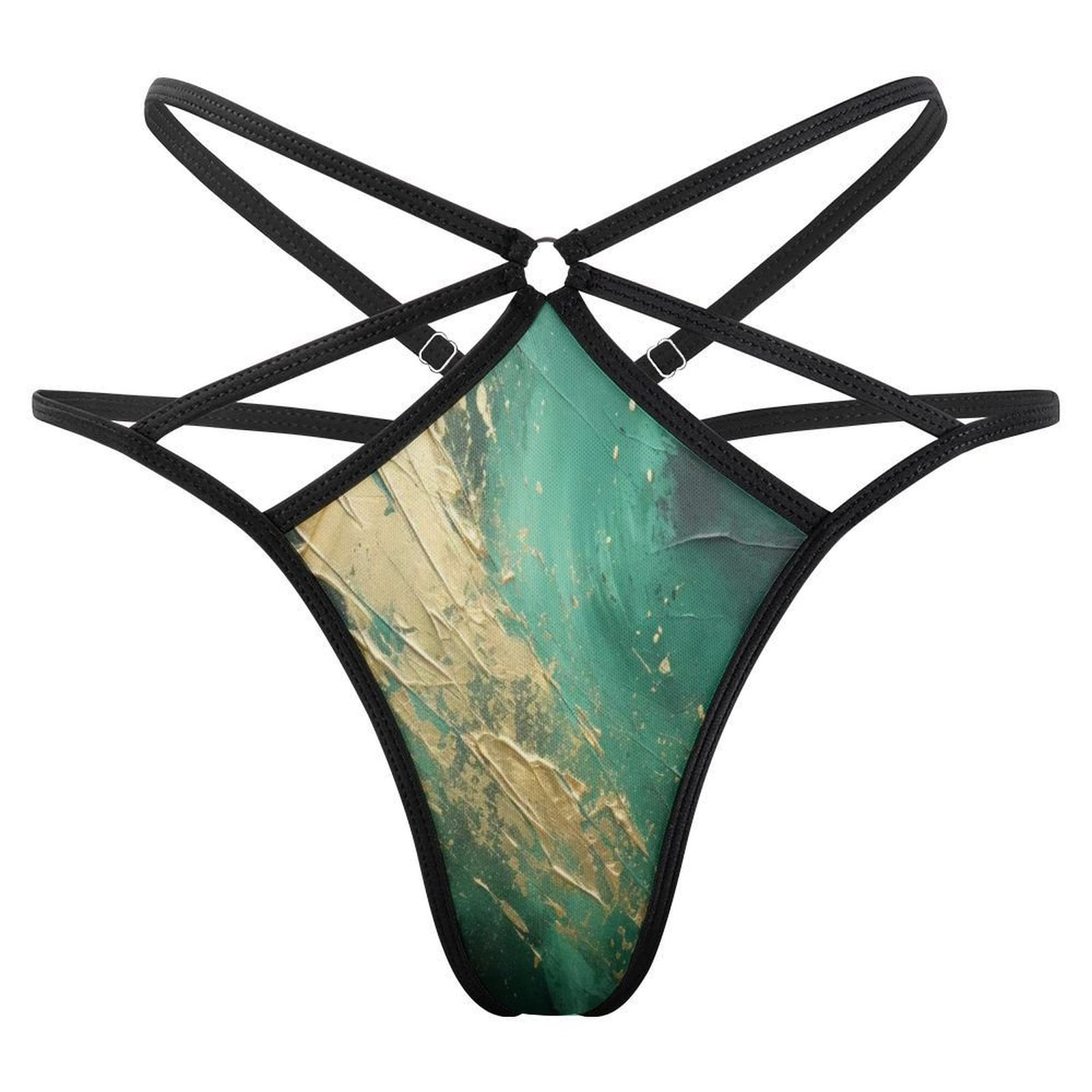 Abstract Emerald Green Gold Art Open Type Women's Panties Crotch ...