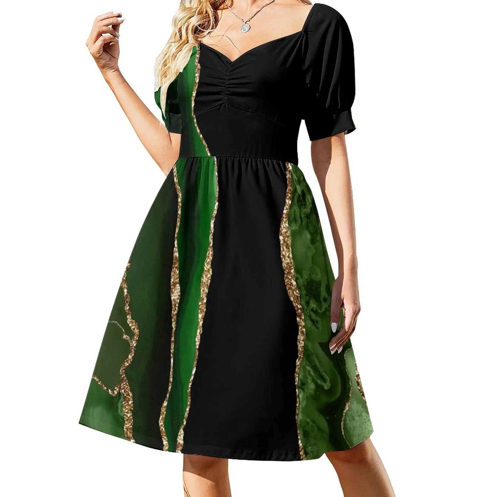 Abstract Emerald Green & Gold Modern Geode Agate Design Dress women ...