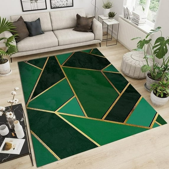 Abstract Emerald Green Luxurious Irregular Patchwork Pattern Area Rugs ...