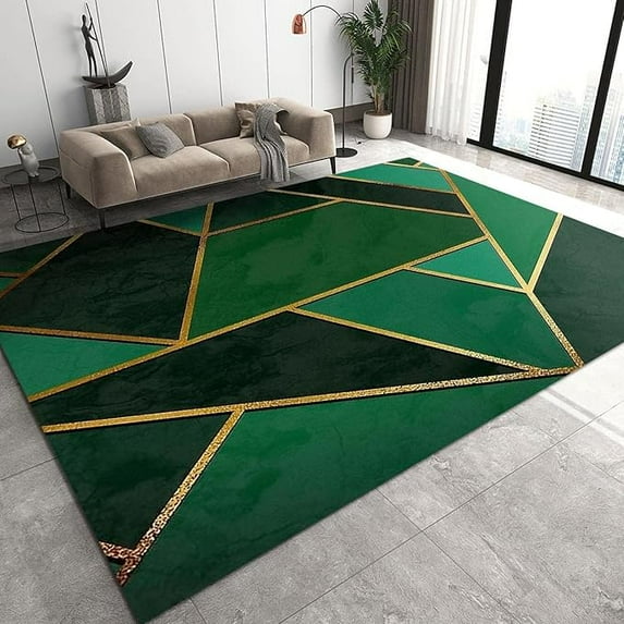Abstract Emerald Green Luxurious Irregular Patchwork Pattern Area Rugs ...