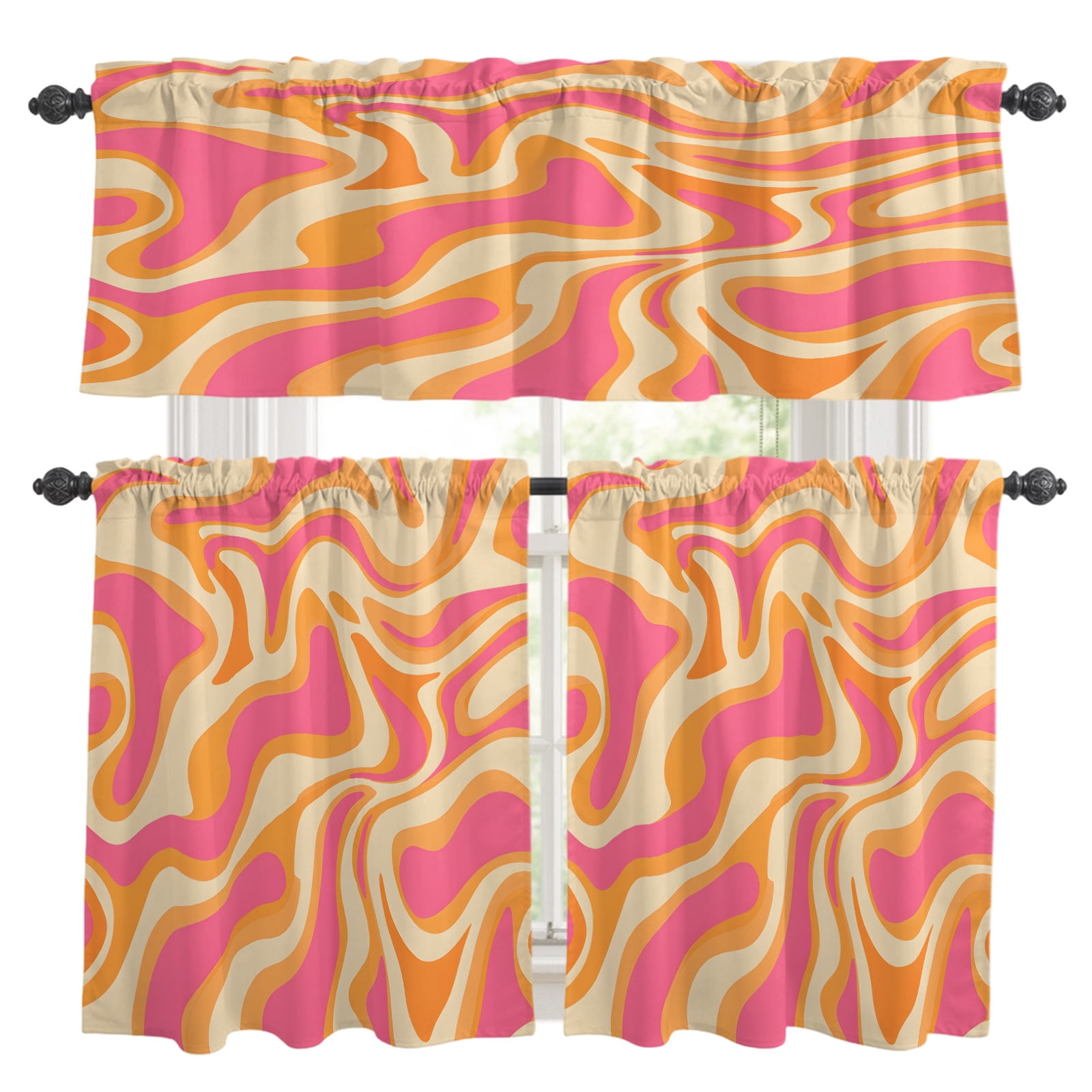 Abstract Energetic Art Kitchen Curtains Valance and Tier Set Pink ...