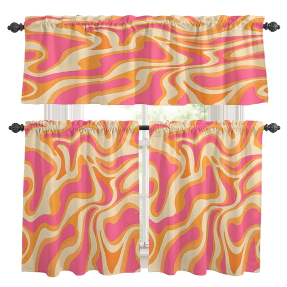 Abstract Energetic Art Kitchen Curtains Valance and Tier Set Pink ...