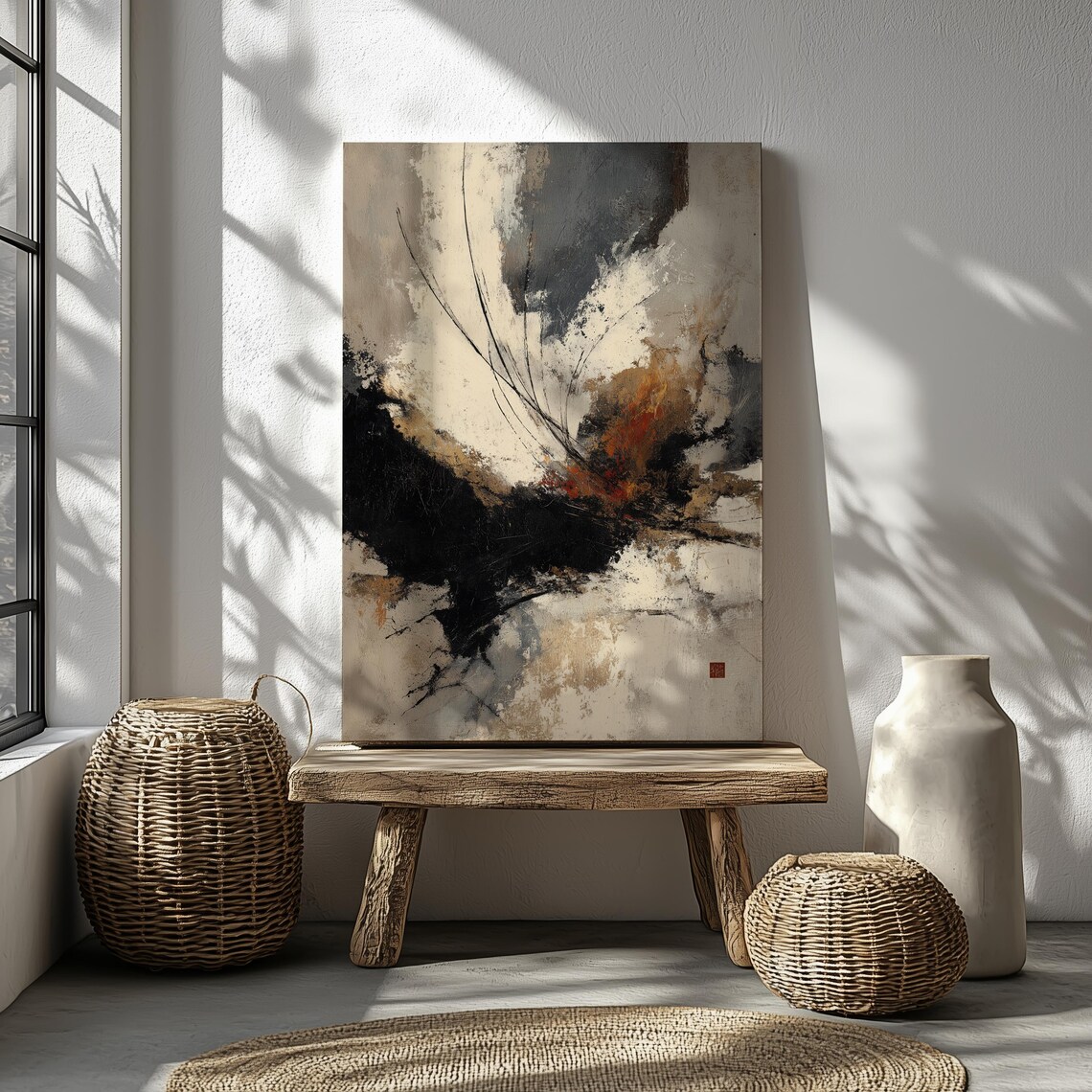 Abstract Energy Poster Wall Art, Modern Neutral Brushstroke Zen Minimal ...