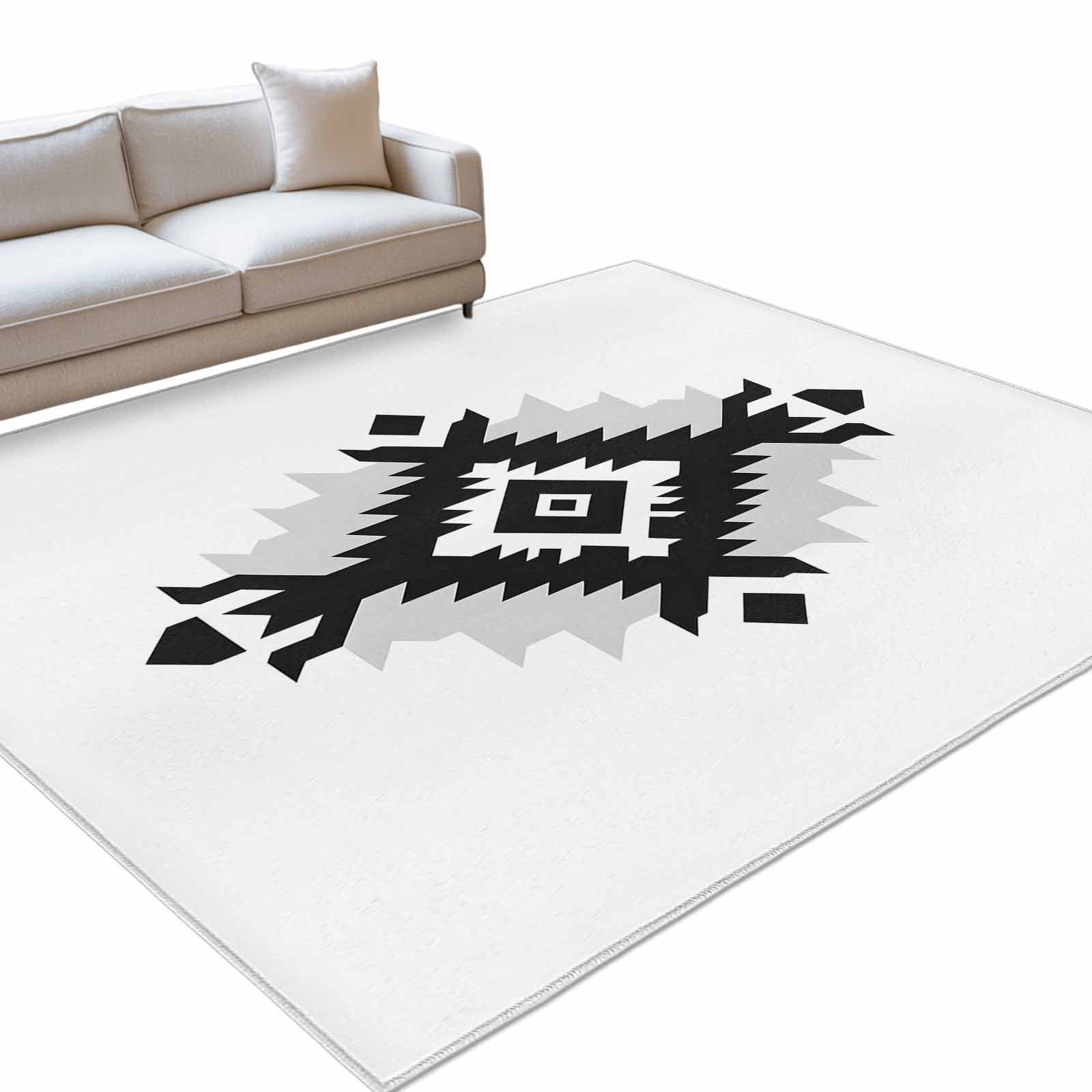 Abstract Ethnic Area Rug, Vintage Black Bohemian Pattern Non-Slip Felt ...