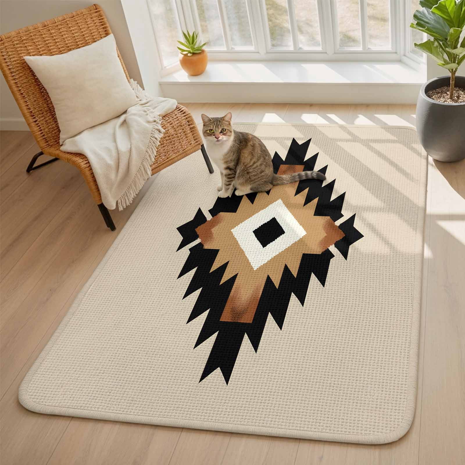 Abstract Ethnic Area Rugs for Living Room 5x6, Vintage Black Brown ...