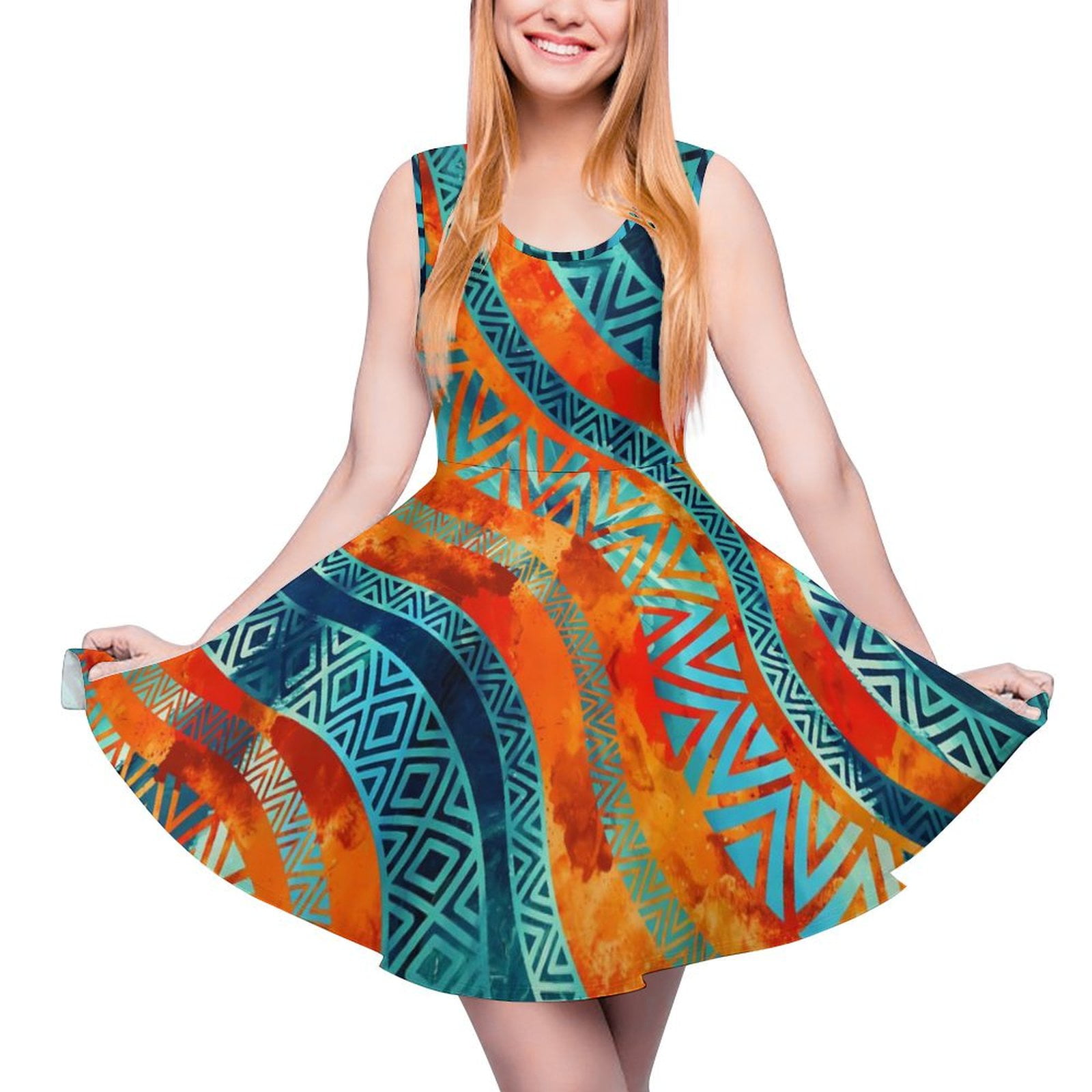 Abstract Ethnic Aztec Dress Black And White Dresses High Waist Korean Fashion Graphic Skate ...