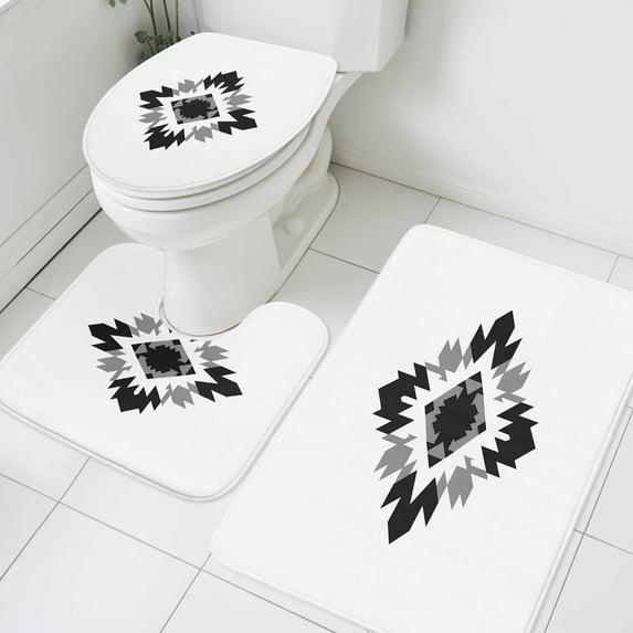 Abstract Ethnic Bathroom Rugs Set Vintage Black Gary Bohemian Pattern ...