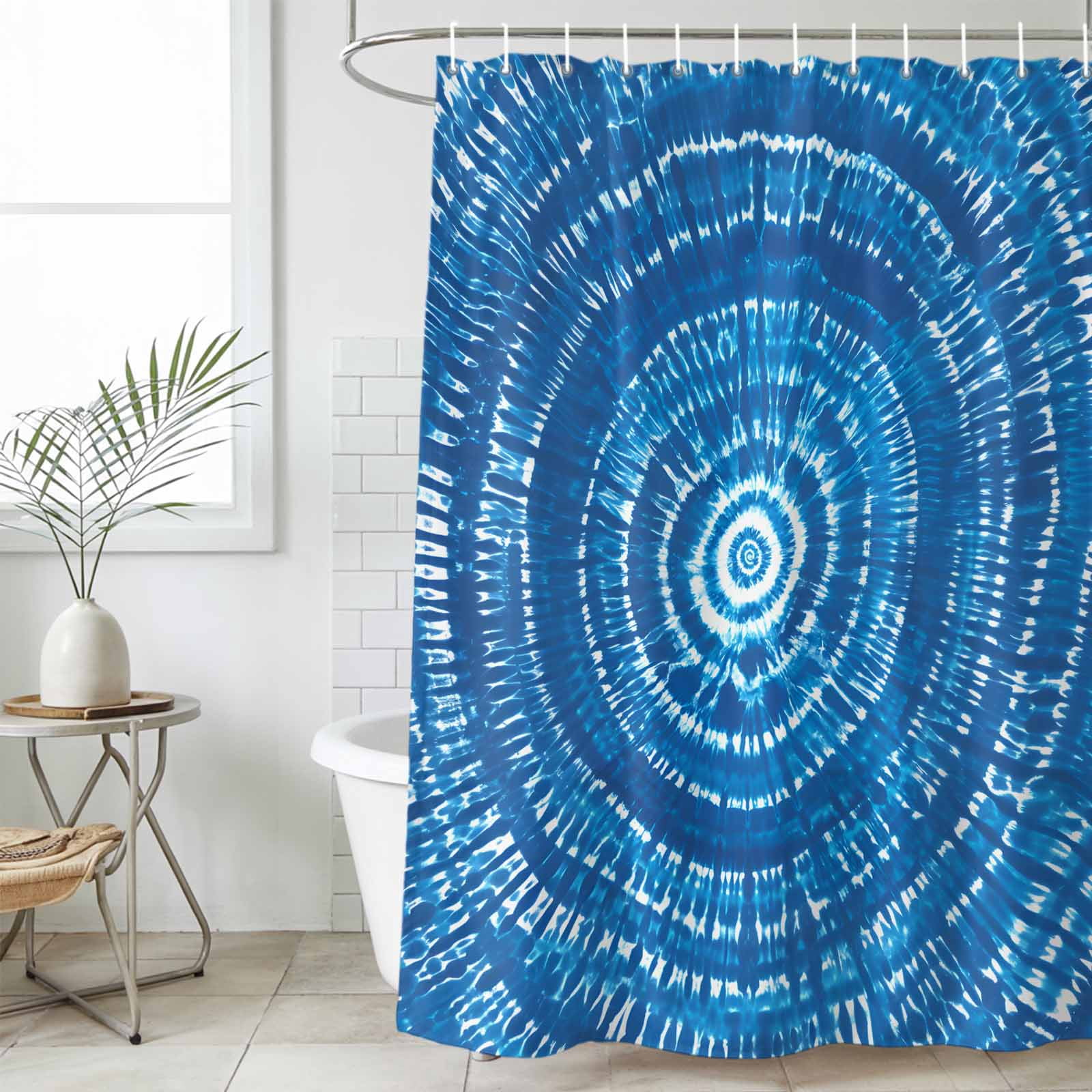 Abstract Ethnic Blue Tie-Dye Art Shower Curtain Set, Waterproof Shower ...