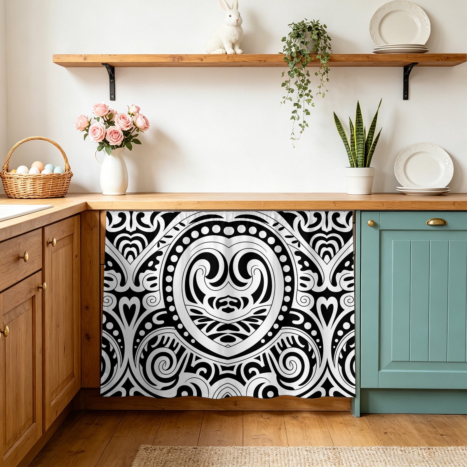 Abstract Ethnic Cabinet Curtains 28" W x 35" L Boho Geometric Trible ...