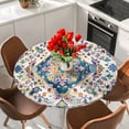 Abstract Ethnic Colorful Floral Texture Round Fitted Tablecloth with ...