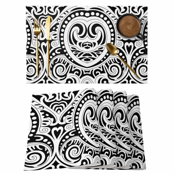 Abstract Ethnic Cotton Linen Placemats Set of 6, Boho Geometric Trible ...