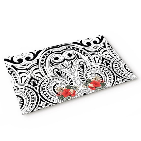 Abstract Ethnic Door Mat Bohemian Geometric Abstract Floral Texture Red ...
