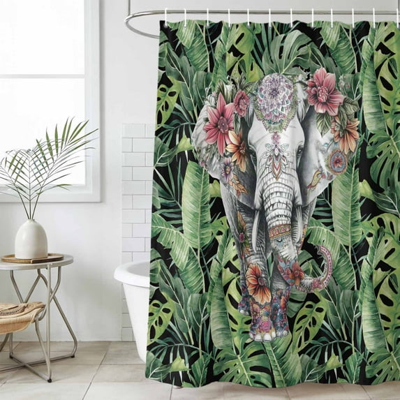 Abstract Ethnic Elephant Flower Leaf Shower Curtain with Rustproof ...