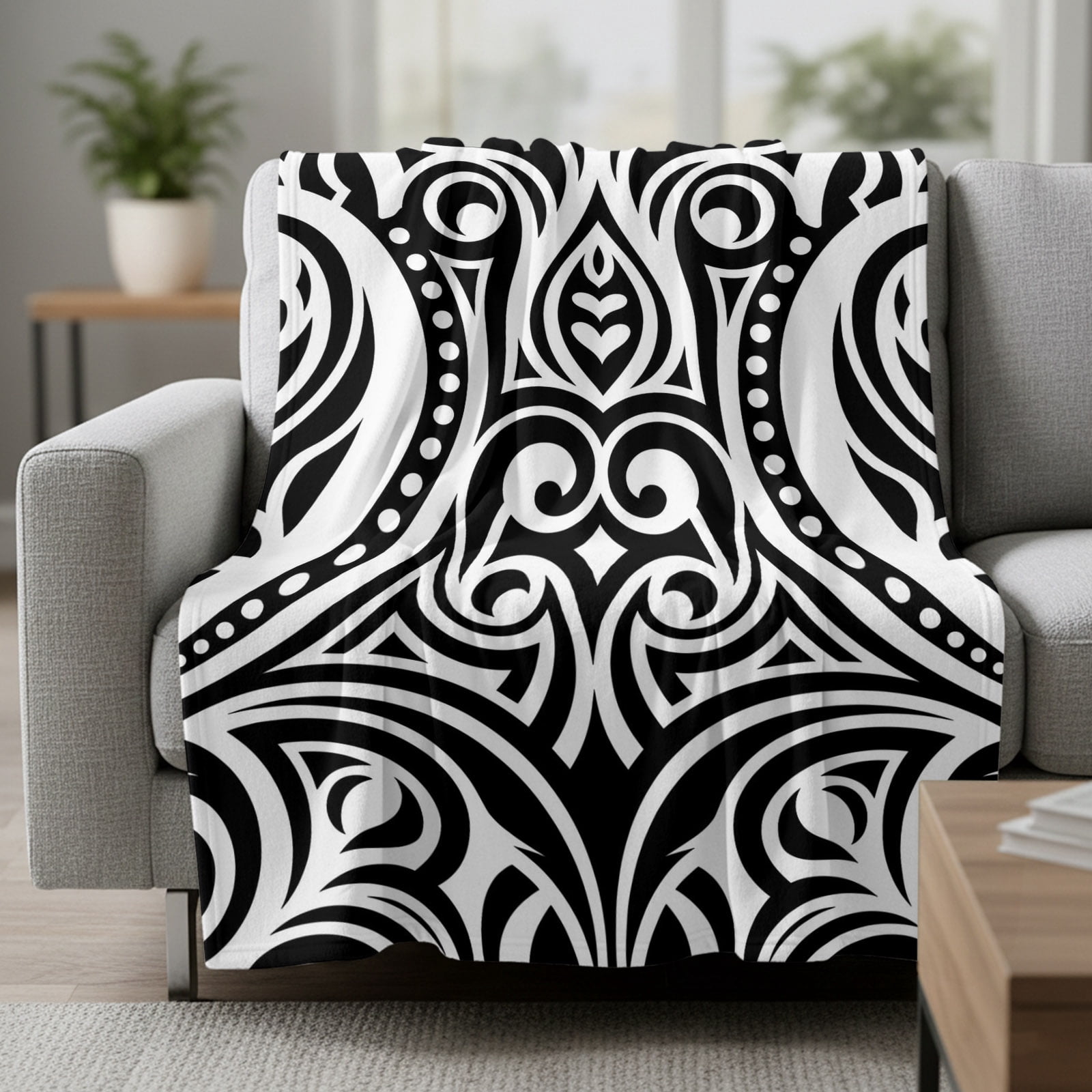 Abstract Ethnic Fleece Throw Blanket Bohemian Geometric Trible Black ...