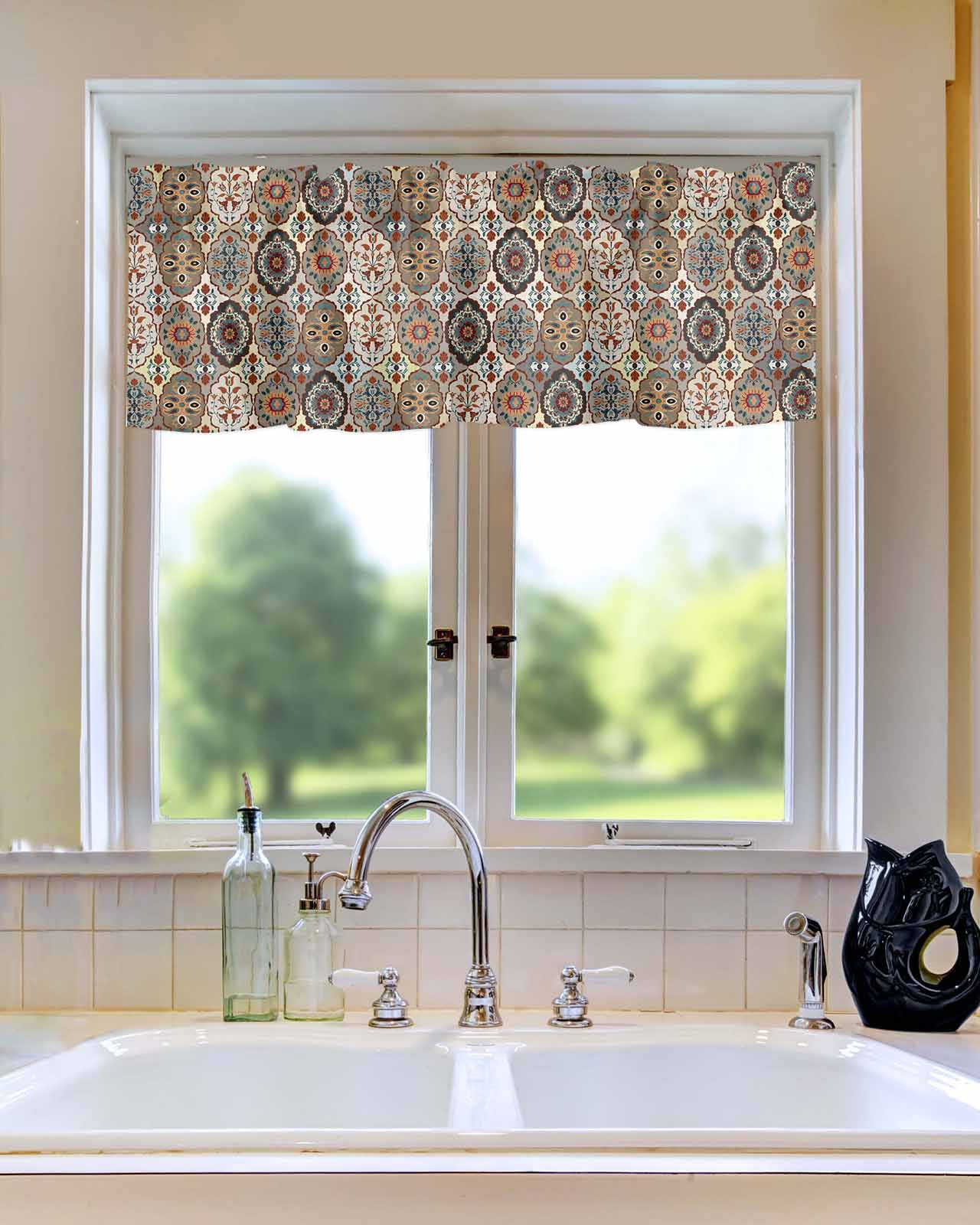 Abstract Ethnic Floral Art Window Valances for Kitchen,Rod Pocket ...
