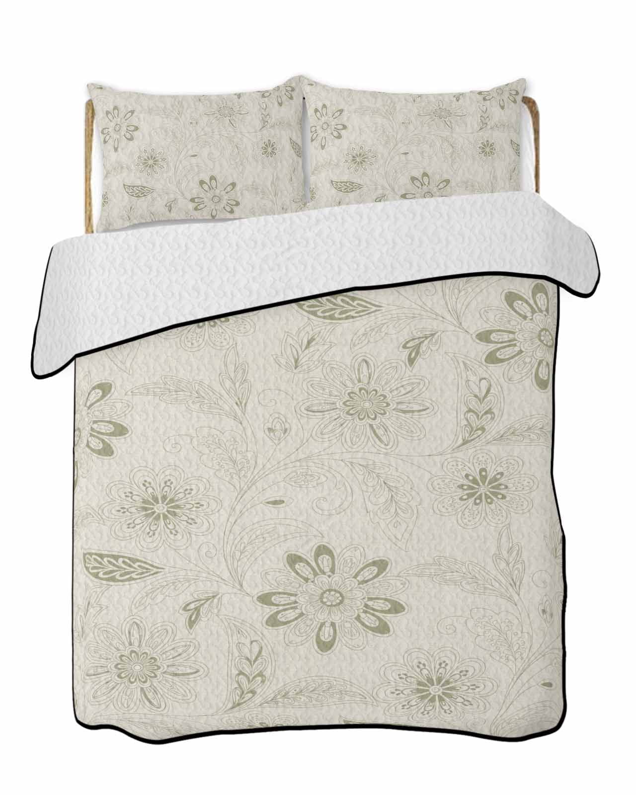 Abstract Ethnic Flower 3 Pieces Quilt Set, 1 Quilt with 2 Shams ...