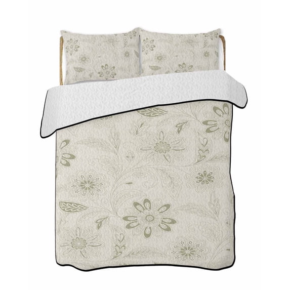 Abstract Ethnic Flower 3 Pieces Quilt Set, 1 Quilt with 2 Shams ...