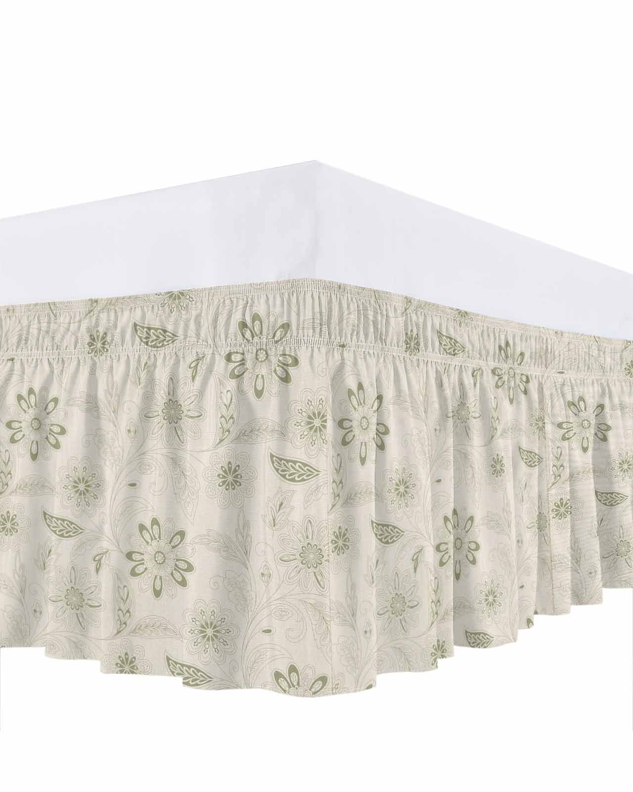 Abstract Ethnic Flower Bed Skirt Queen Size 18 Inch Drop, Vintage Green ...