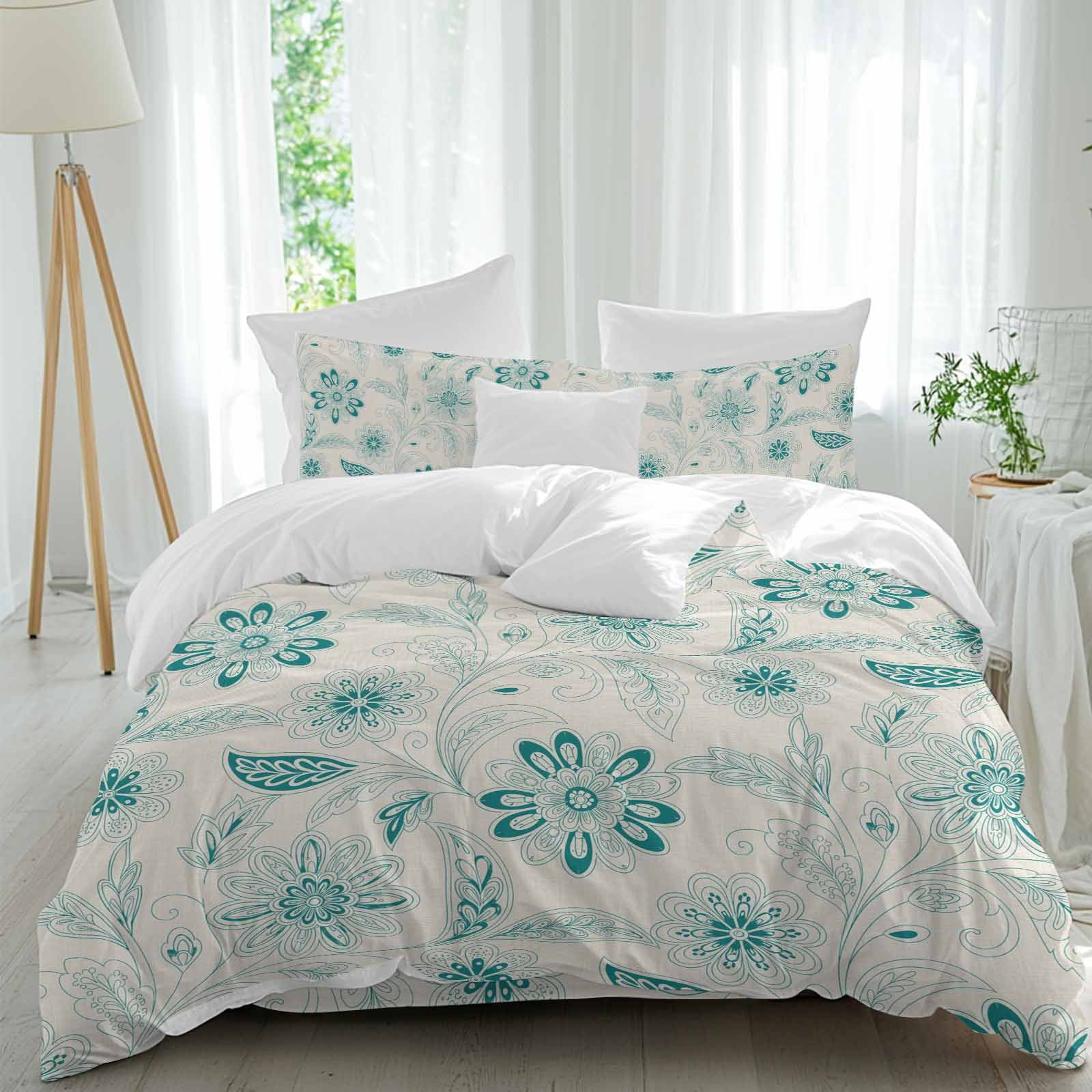 Abstract Ethnic Flower Duvet Cover Set King Size, Vintage Green Pattern ...