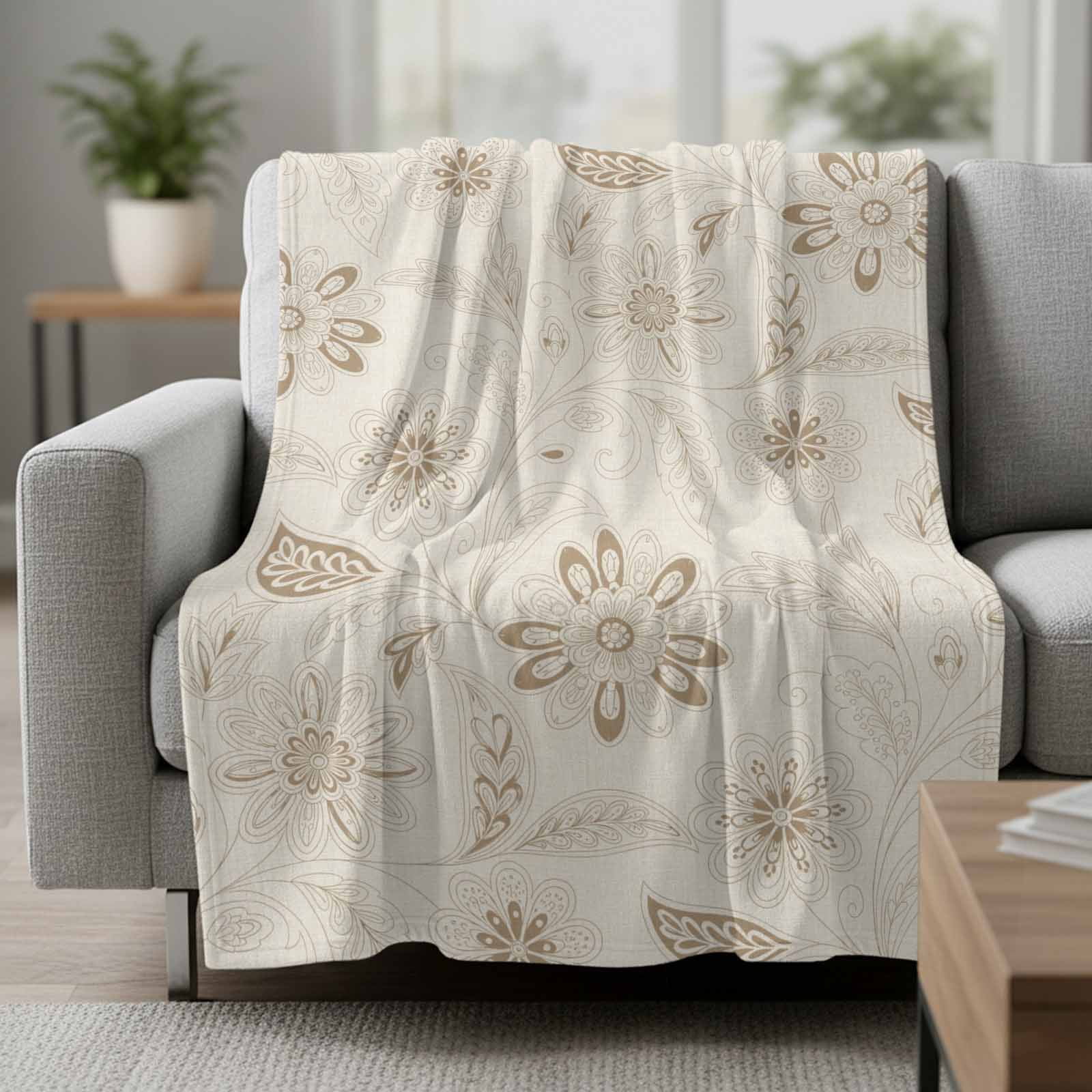 Abstract Ethnic Flower Fleece Throw Blanket Vintage Brown Pattern Ultra ...