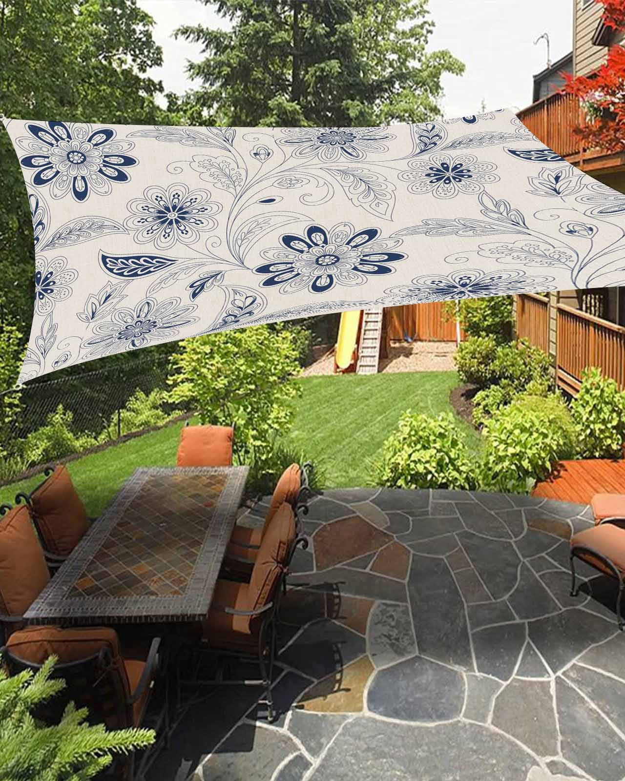 Abstract Ethnic Flower Sun Shade Sail 12'X16' Vintage Blue Pattern UV ...